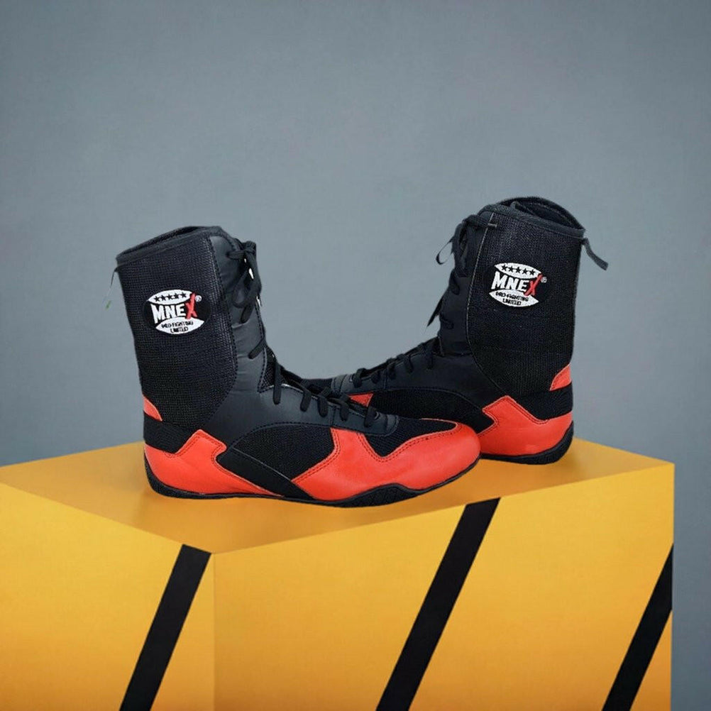 Professional Men's Boxing Boots - Red/Black Cowhide Leather - Rubber S